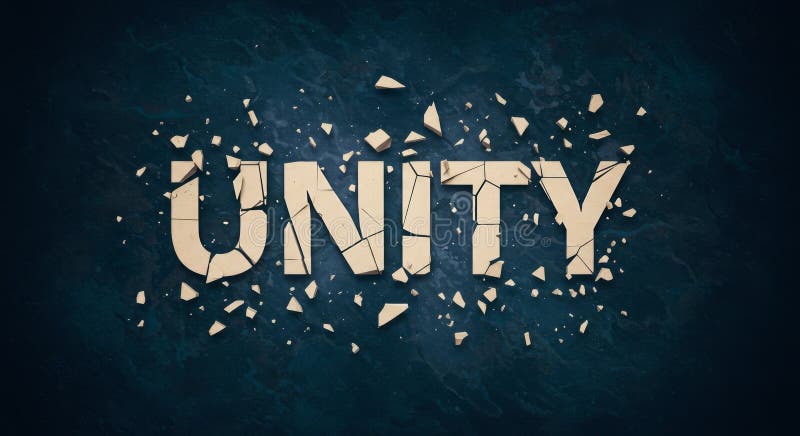 Unity Concept: Shattered Block Letters on Dark Background Stock Photo ...