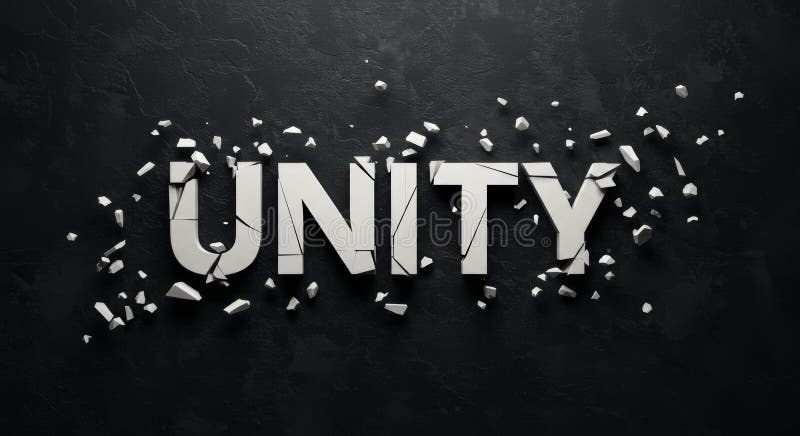 Unity Concept: Shattered Letters on Dark Background Symbolizing ...