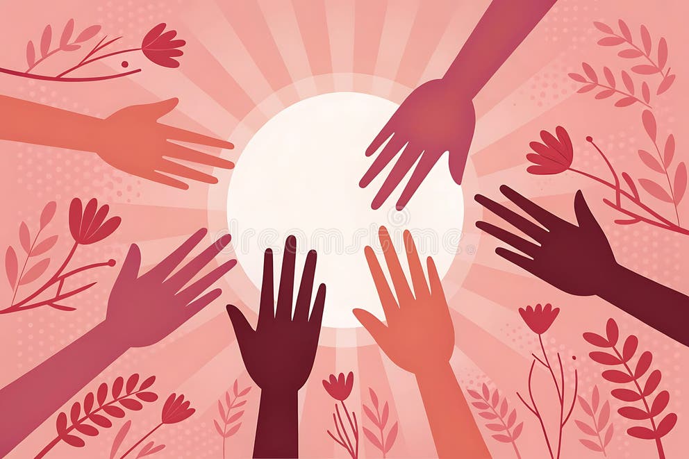 Unity and Connection Concept with Radiant Circle and Hands in Artistic ...