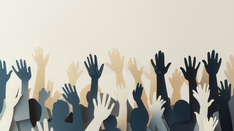 Unity Displayed through Stylized Silhouettes of People Raising Hands in ...