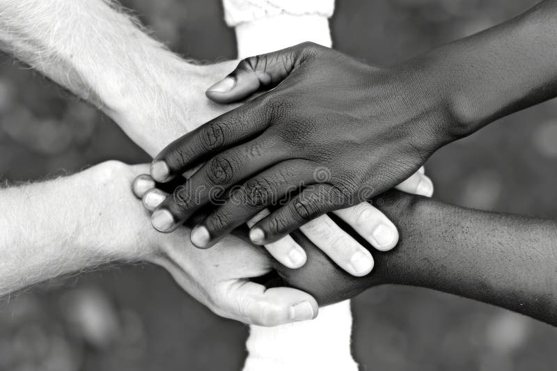 Unity in Diversity: Closeup of Diverse Hands Stacked Together in Black ...