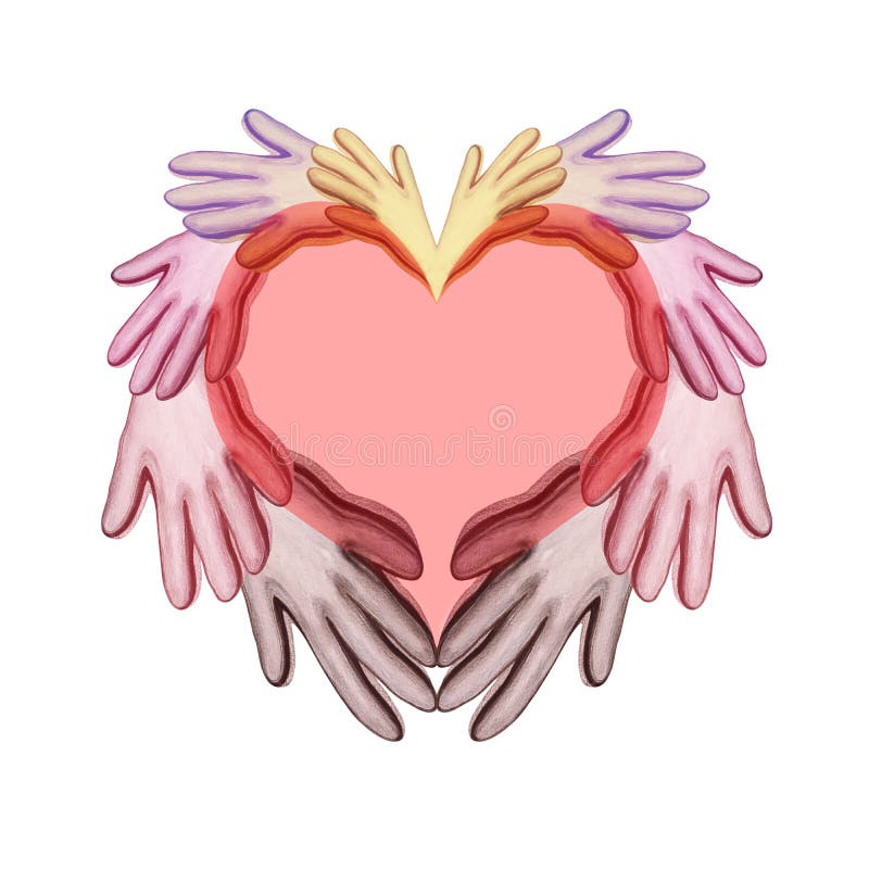 Heart and Hands.Composition of Unity and Diversity Isolated on White ...
