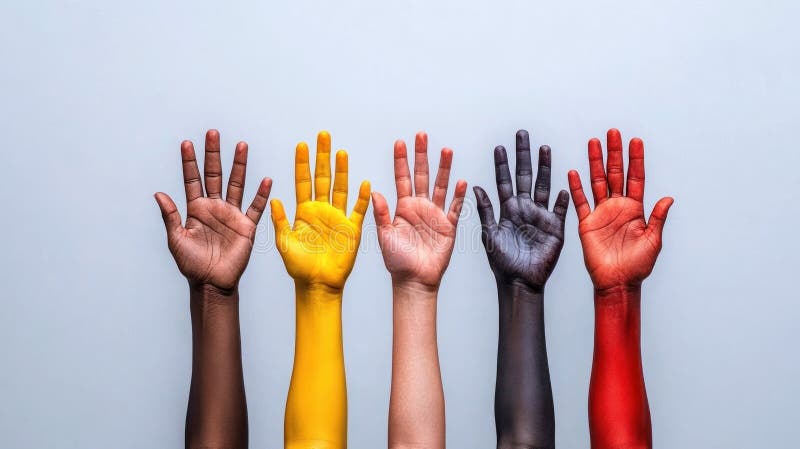 Unity in Diversity: Multi-Racial Group Celebrating Together with Raised ...