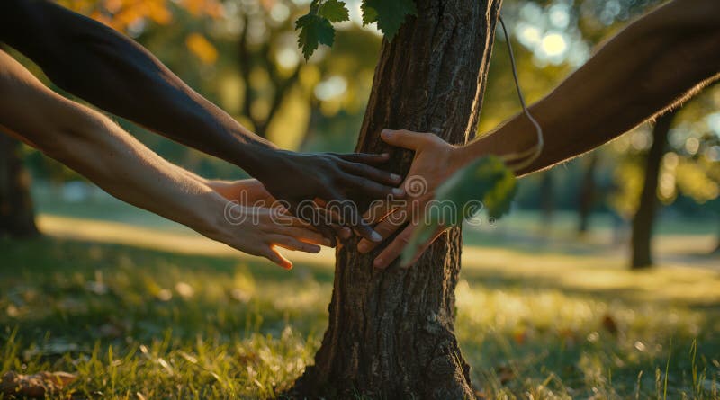 Unity and Diversity Multiracial Hands Embracing Nature Around a Tree ...