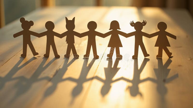 Unity in Diversity, Paper Chain of Diverse Figures with Long Shadows on ...