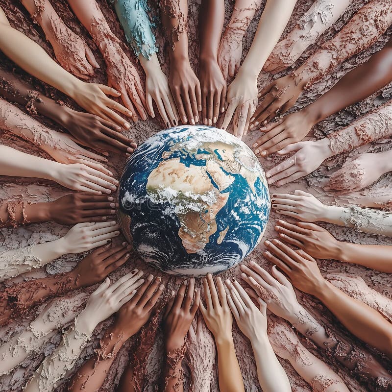 Unity for Earth: Hands of Diversity Protecting Our Planet Stock ...