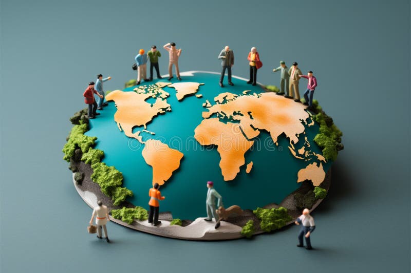 Unity on Earth Miniature Figures Standing Together on the Globe Graphic ...