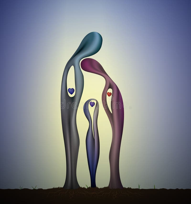 Unity of Family Three Silhouette with Hearts Inside, Family Concept ...