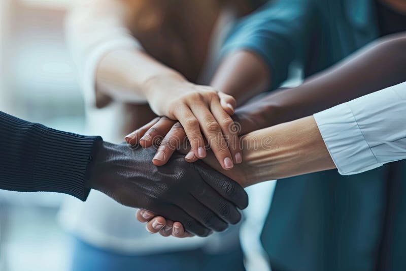 In Unity, a Group of Individuals Join Their Hands Together Stock Image ...