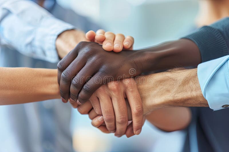 In Unity, a Group of Individuals Join Their Hands Together Stock Photo ...