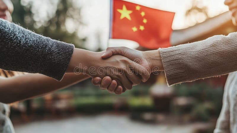 Unity through Handshake in Front of Chinese Flag Symbolizing ...