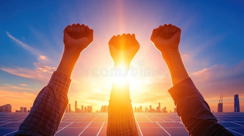 Unity and Hope Amid Global Challenges with Rising Sun and City Skyline ...