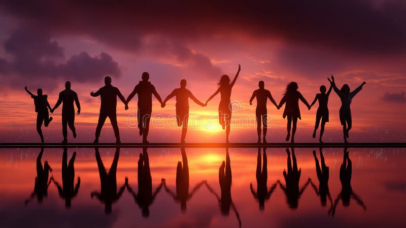 Unity in Motion at Sunset Reflection Stock Illustration - Illustration ...