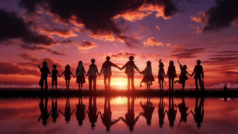 Unity in Motion at Sunset Reflection Stock Illustration - Illustration ...