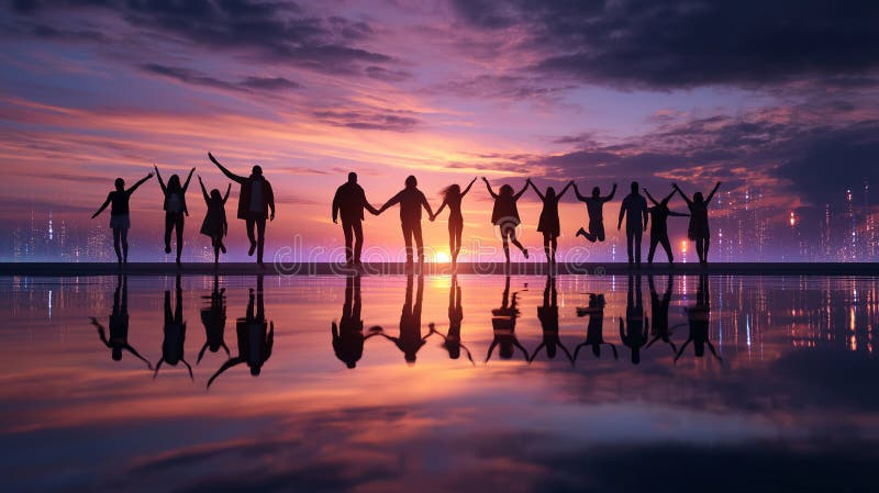Unity in Motion at Sunset Reflection Stock Illustration - Illustration ...
