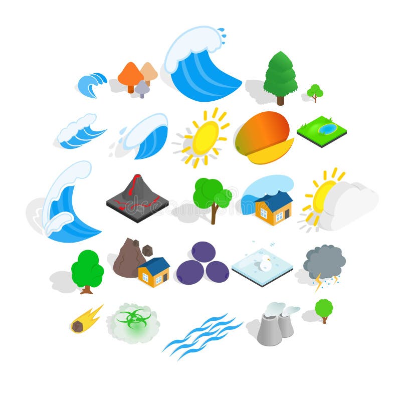 Unity with Nature Icons Set, Isometric Style Stock Vector ...