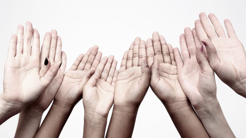 Unity and Relations in Society. Many Raised Hands in a Row Stock Photo ...