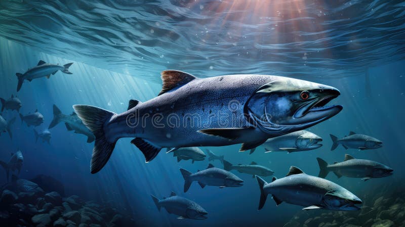 Unity salmon in water stock illustration. Illustration of ecosystem ...