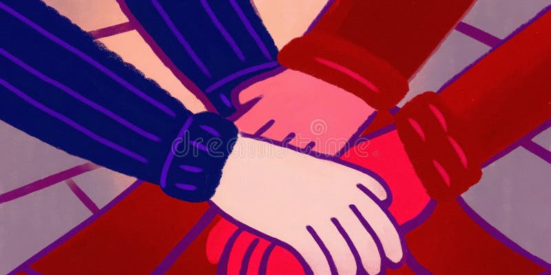 Unity and Teamwork: Vibrant Illustrative Hands Together Stock ...