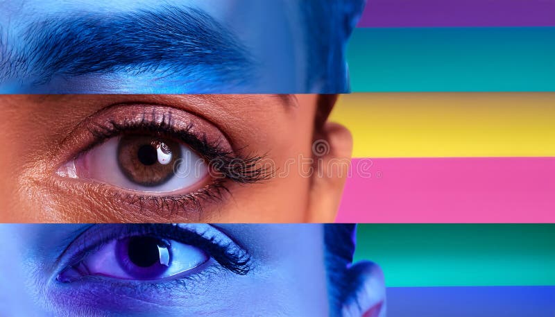 Unity in Vision - Close-Up Eyes Collage with Neon Stripes a Visually ...