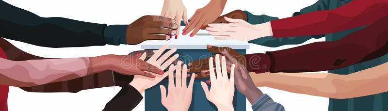 Diverse Hands Reaching Towards a Common Goal Stock Illustration ...