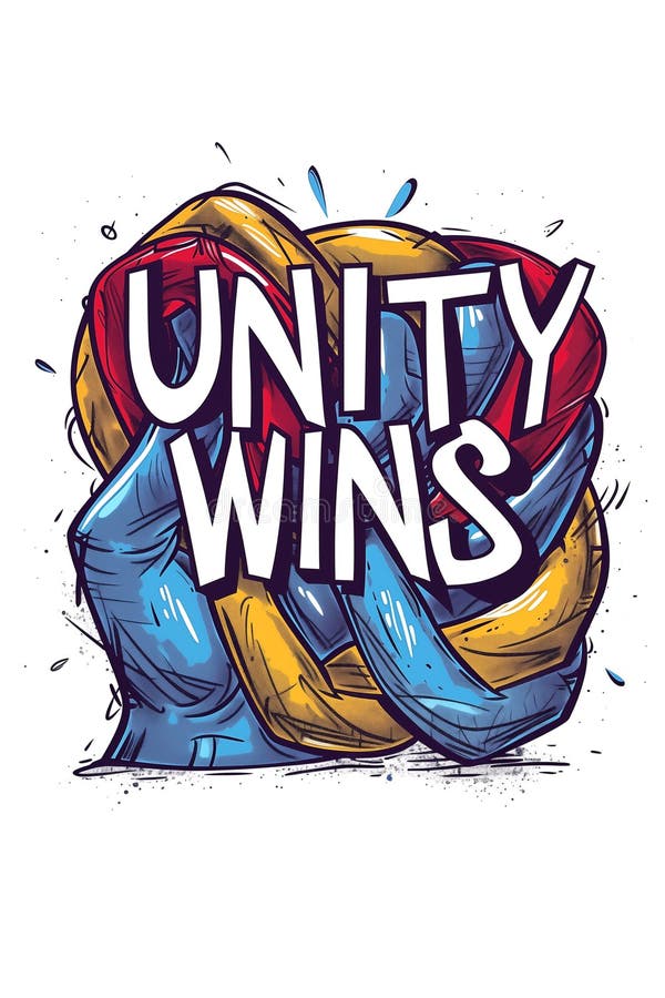 Unity Wins Graphic with Entwined Hands in Different Colors. Concept of ...