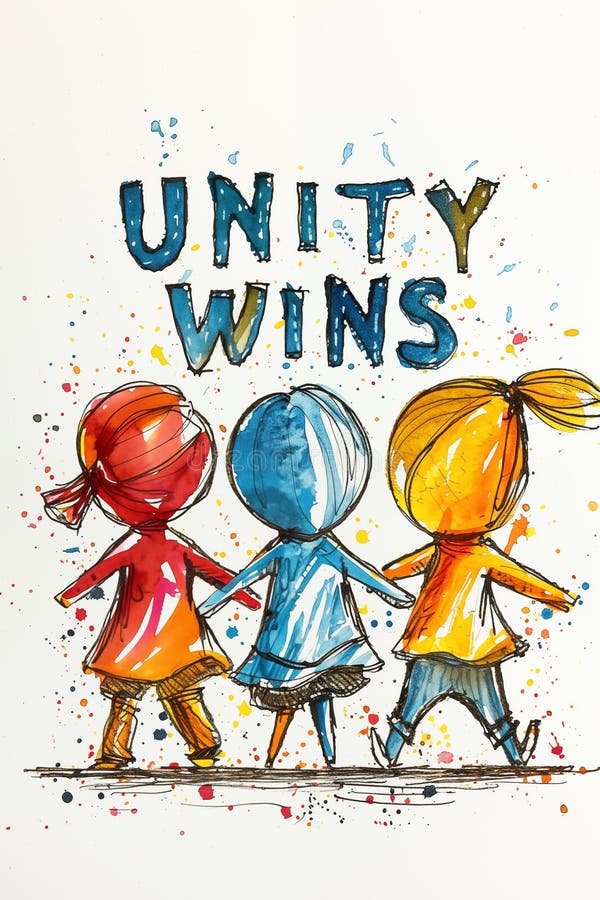 Unity Wins Illustration of Three Children Holding Hands with Colorful ...