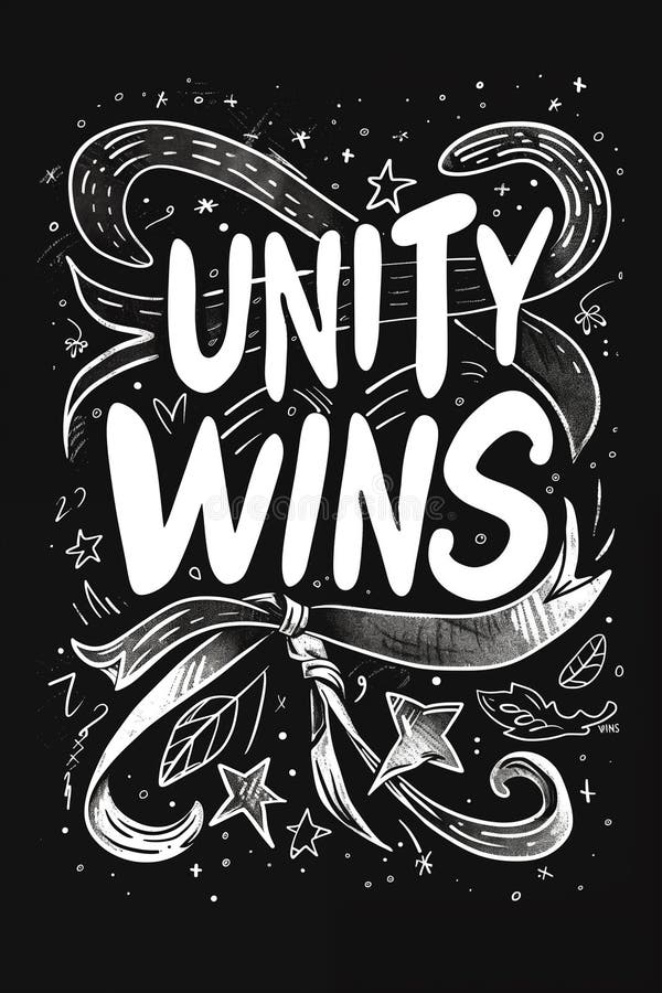 Unity Wins Lettering with Decorative Elements on Black Background Stock ...