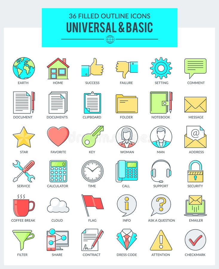 Universal & Basic Icons Stock Vector - Illustration of woman, business ...
