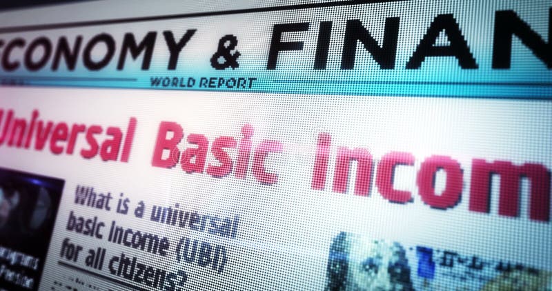 Universal Basic Income Analysis Technology Newspaper on Table Stock ...