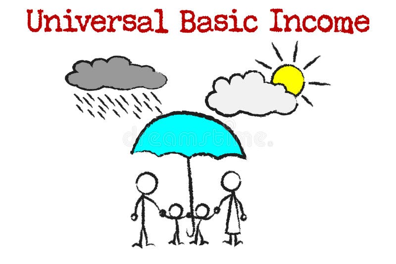 Universal Basic Income, Drawing of Family Under the Protective Umbrella ...
