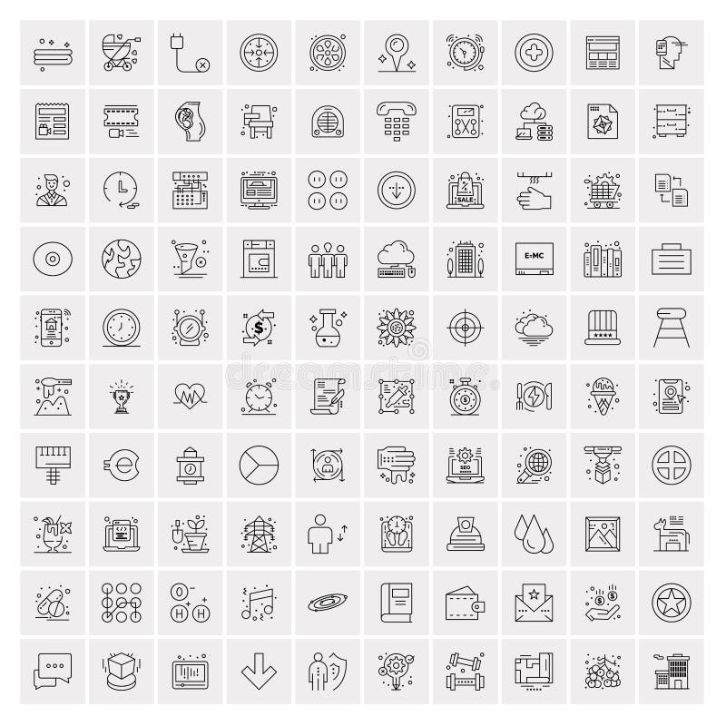 100 Universal Black Line Icons on White Background Stock Vector ...
