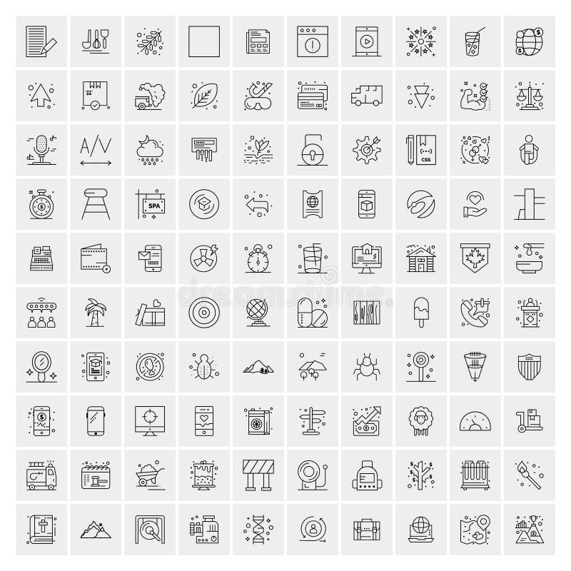 100 Universal Black Line Icons on White Background Stock Vector ...