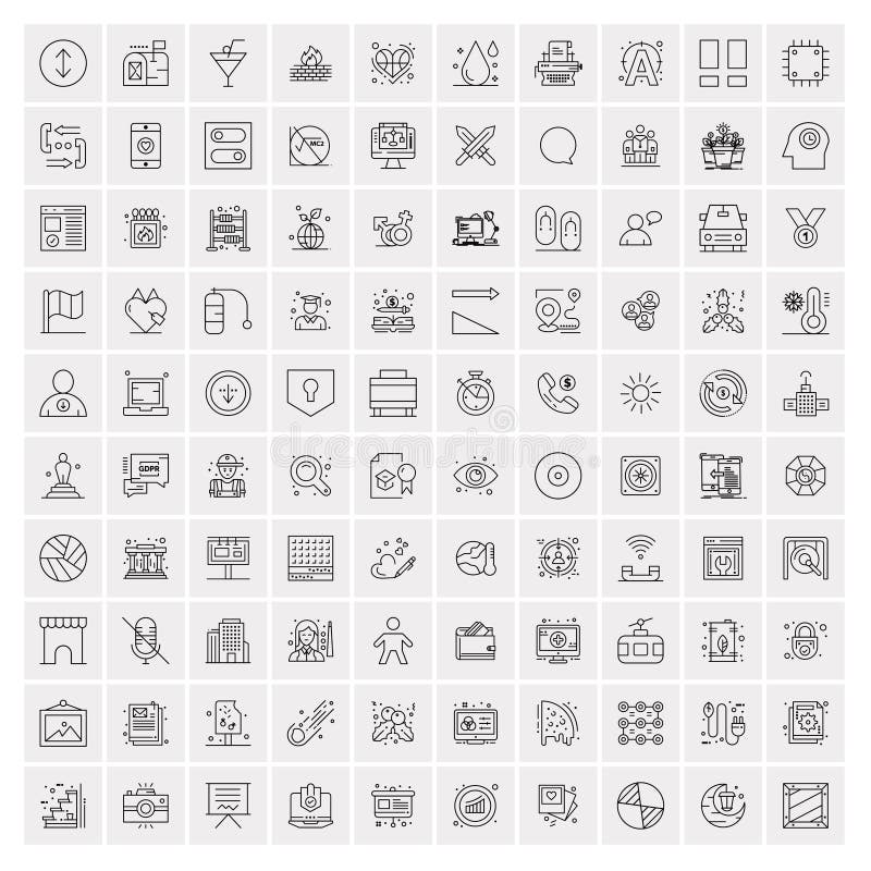 100 Universal Black Line Icons on White Background Stock Vector ...