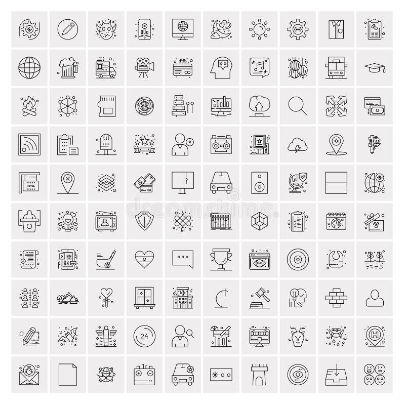 100 Universal Black Line Icons on White Background Stock Vector ...