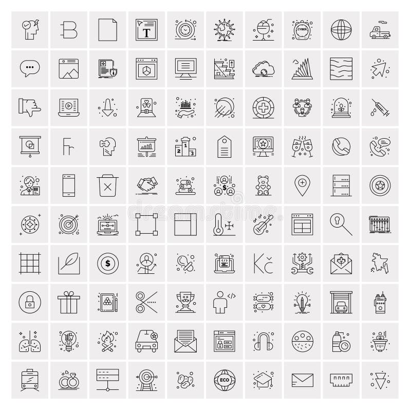 100 Universal Black Line Icons on White Background Stock Vector ...
