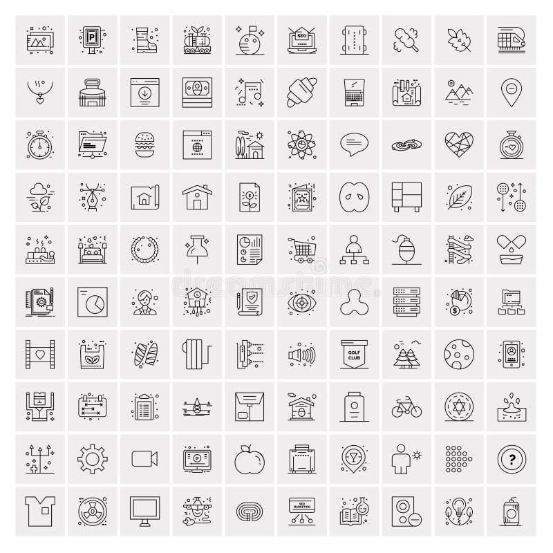 100 Universal Black Line Icons on White Background Stock Vector ...