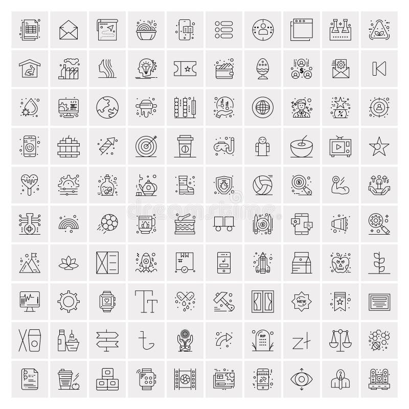 100 Universal Black Line Icons on White Background Stock Vector ...