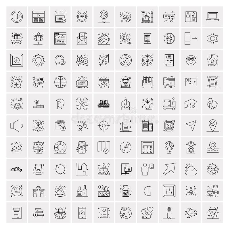100 Universal Black Line Icons on White Background Stock Vector ...