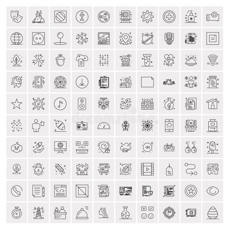 100 Universal Black Line Icons on White Background Stock Vector ...