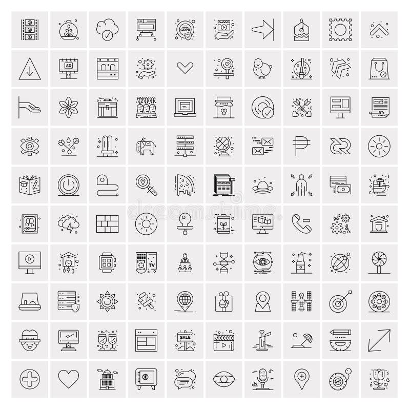 100 Universal Black Line Icons on White Background Stock Vector ...
