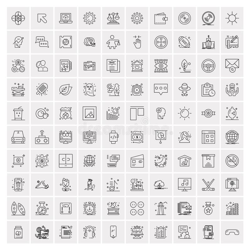 100 Universal Black Line Icons on White Background Stock Vector ...