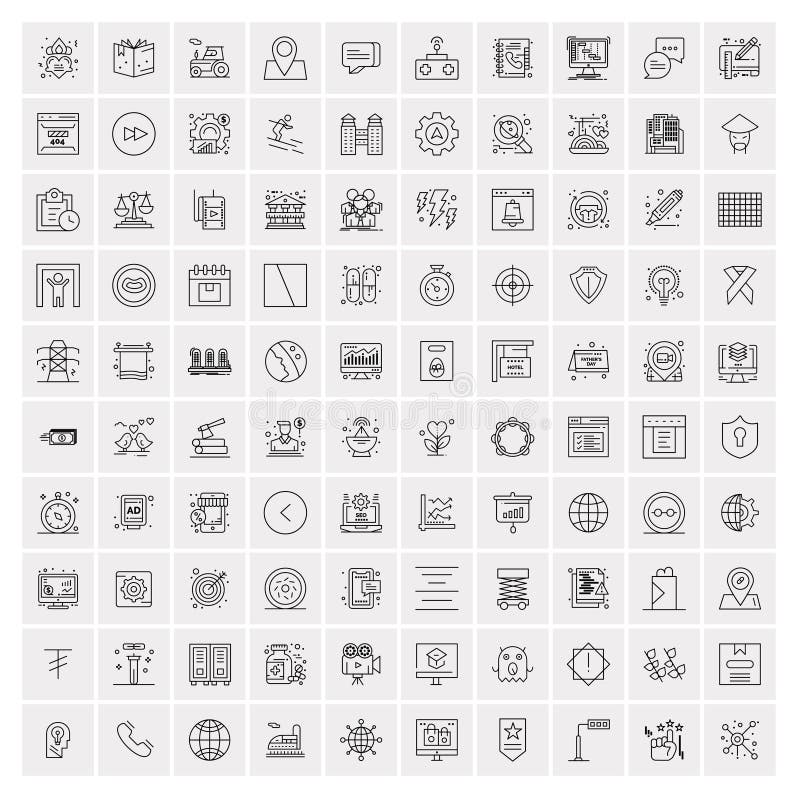 100 Universal Black Line Icons on White Background Stock Vector ...