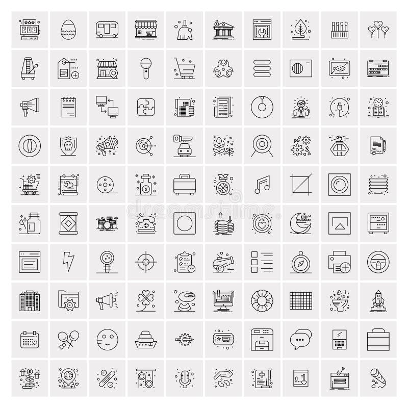 100 Universal Black Line Icons on White Background Stock Vector ...