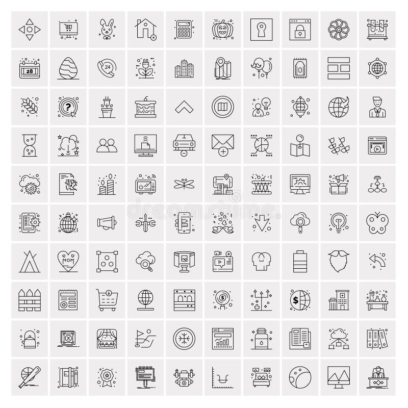 100 Universal Black Line Icons on White Background Stock Vector ...