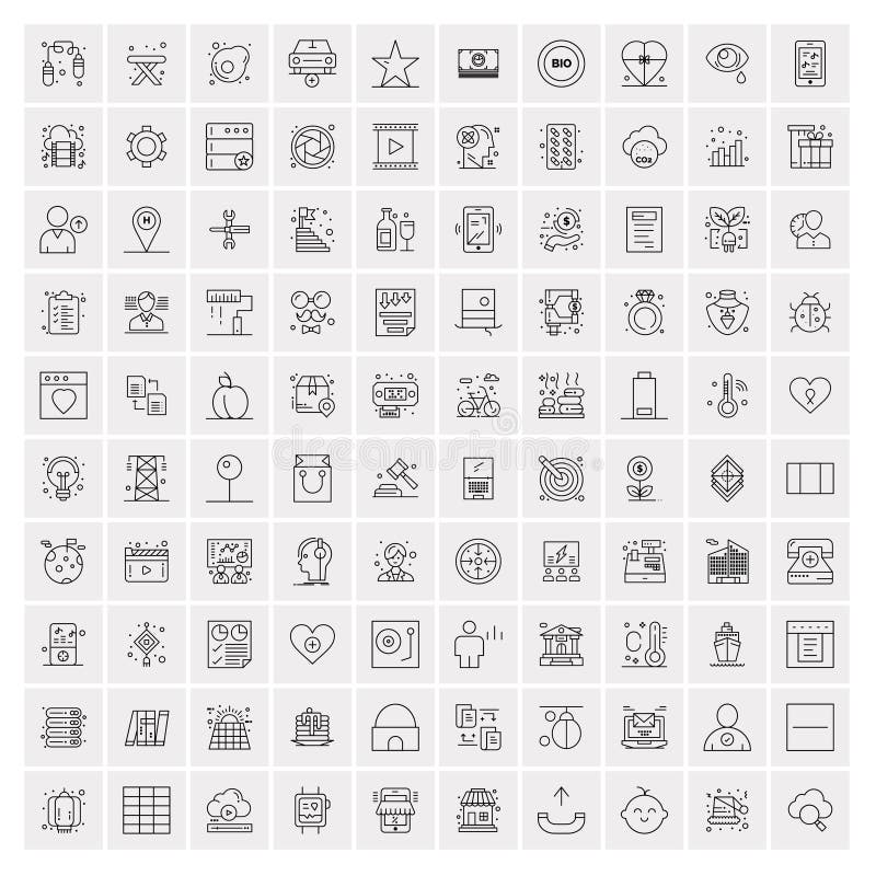 100 Universal Black Line Icons on White Background Stock Vector ...