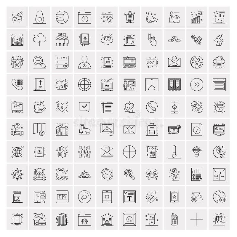 100 Universal Black Line Icons on White Background Stock Vector ...