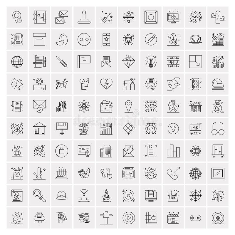 100 Universal Black Line Icons on White Background Stock Vector ...
