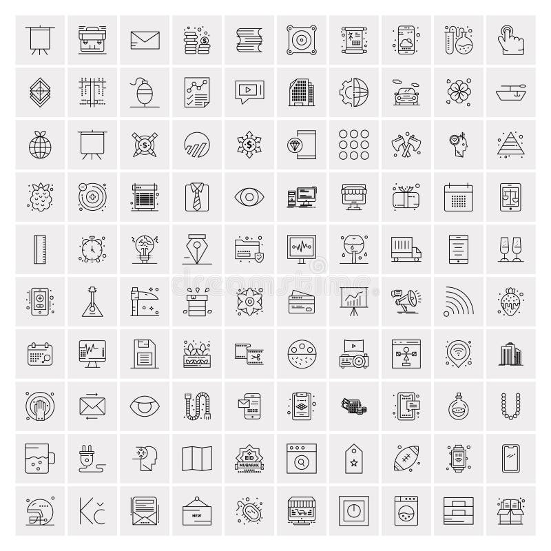 100 Universal Black Line Icons on White Background Stock Vector ...