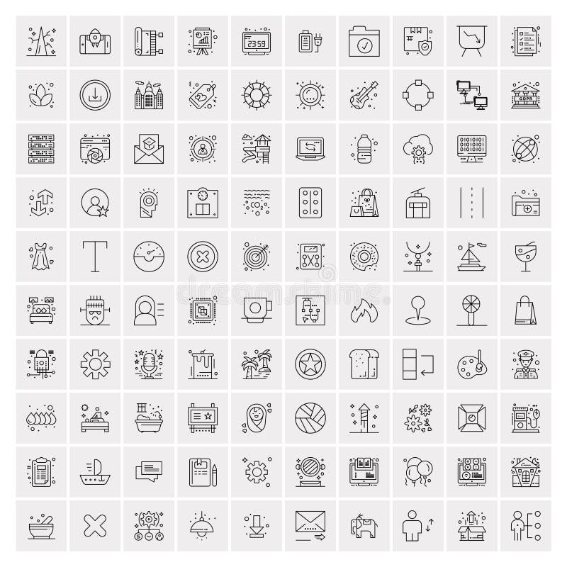 100 Universal Black Line Icons on White Background Stock Vector ...